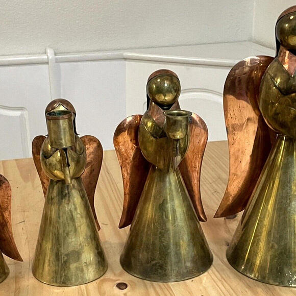 Other | Copper And Brass Angels Candle Holders Lot Of 4 Vintage 6 12 ...